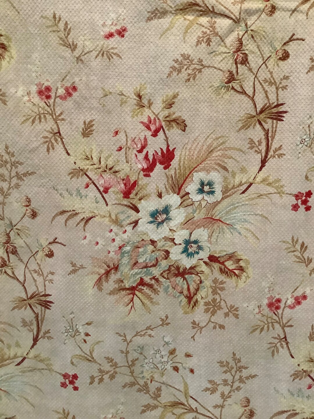 Antique French Floral Cotton Textured Fabric Shabby Chic Country ...