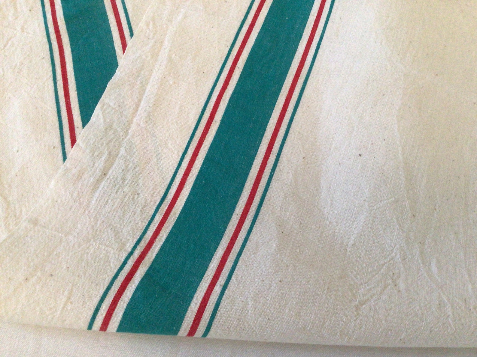 ONE Vintage French Linen Torchon Tea Kitchen Towel Red Green - Etsy