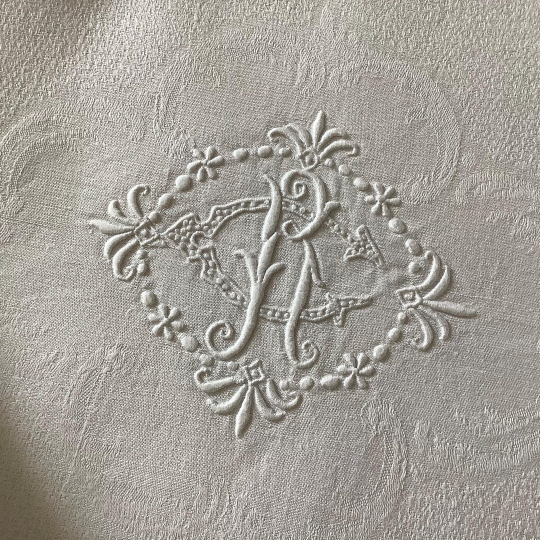 Set of 12 Lovely Antique French Damask Linen Napkins Monogram RC CR - Etsy