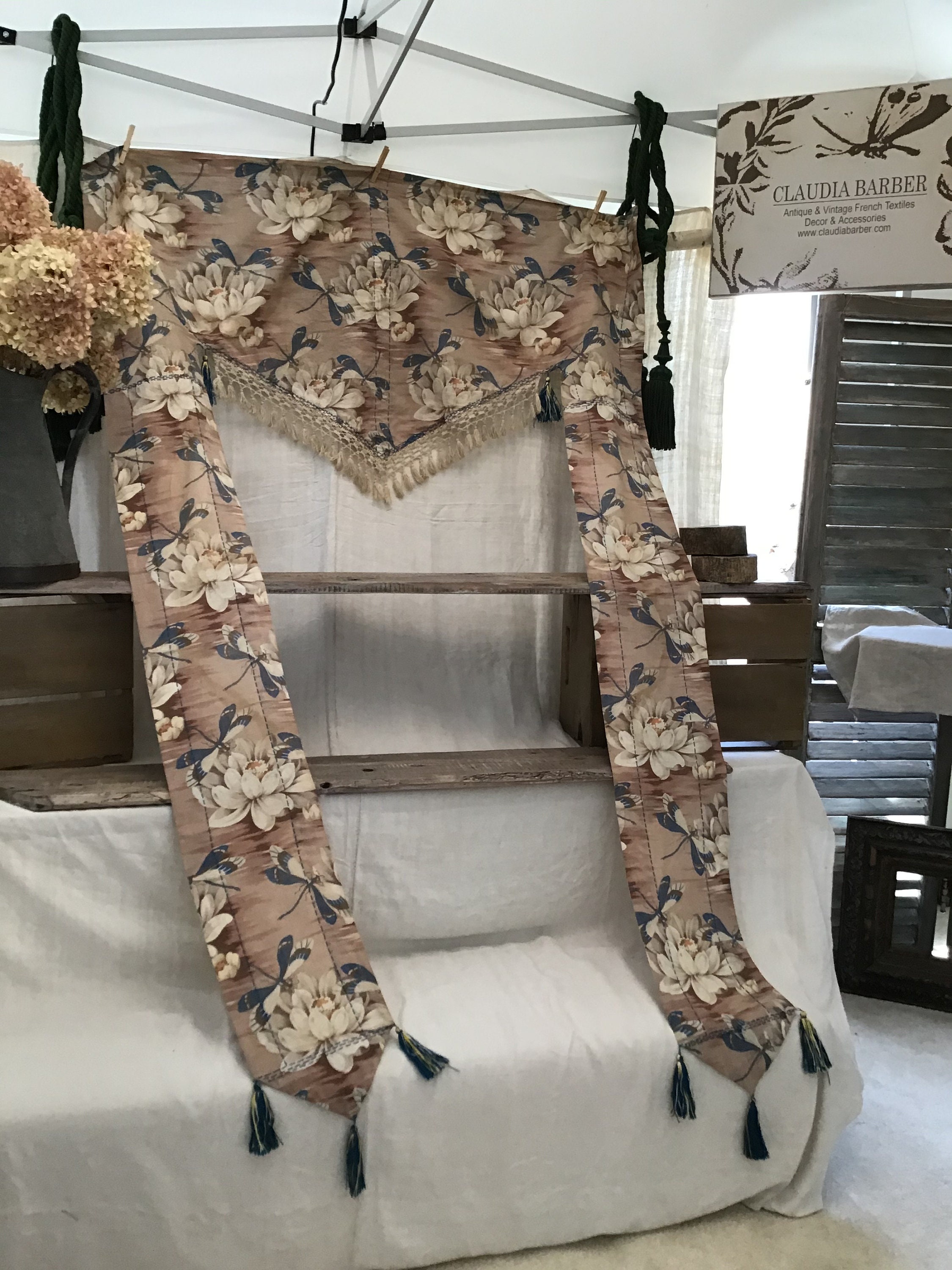 Lovely Vintage French Portière Curtain / Valance Dragonfly and ...