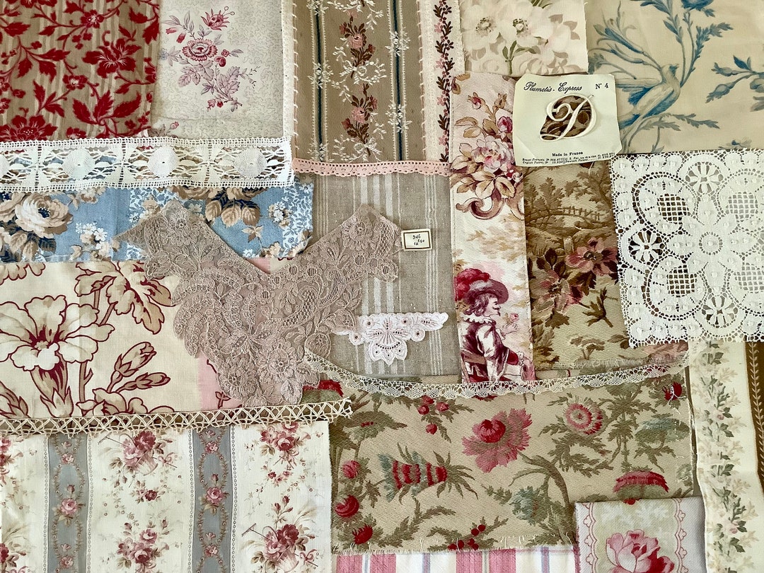 French Fabric Bagged Bundle Antique Vintage Textiles for Slow Stitching ...
