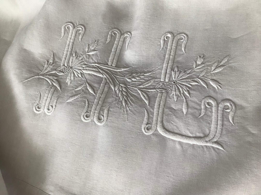 Fabulous Antique French Linen Heirloom Dowry Sheet Hand Monogram HL 95 ...
