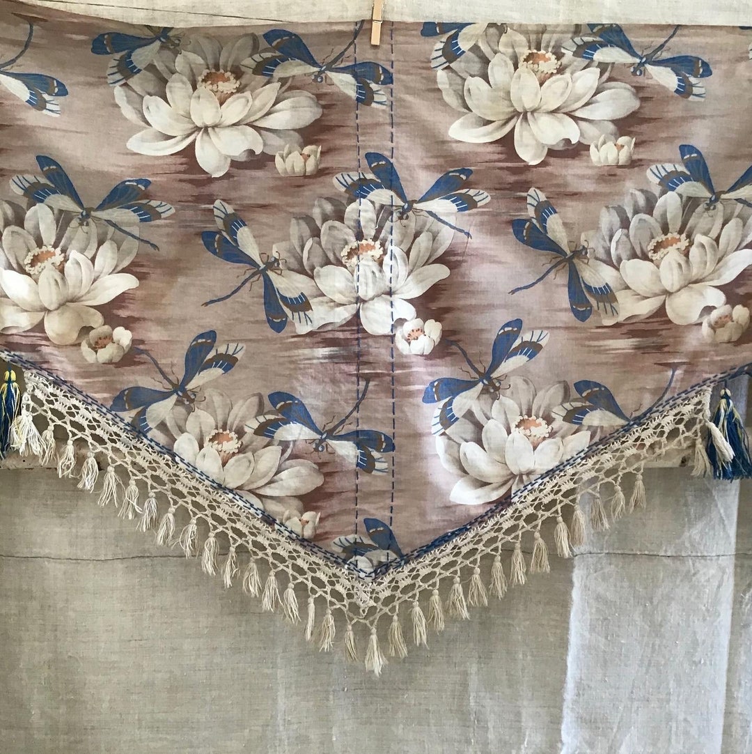 Lovely Vintage French Portière Curtain / Valance Dragonfly and ...