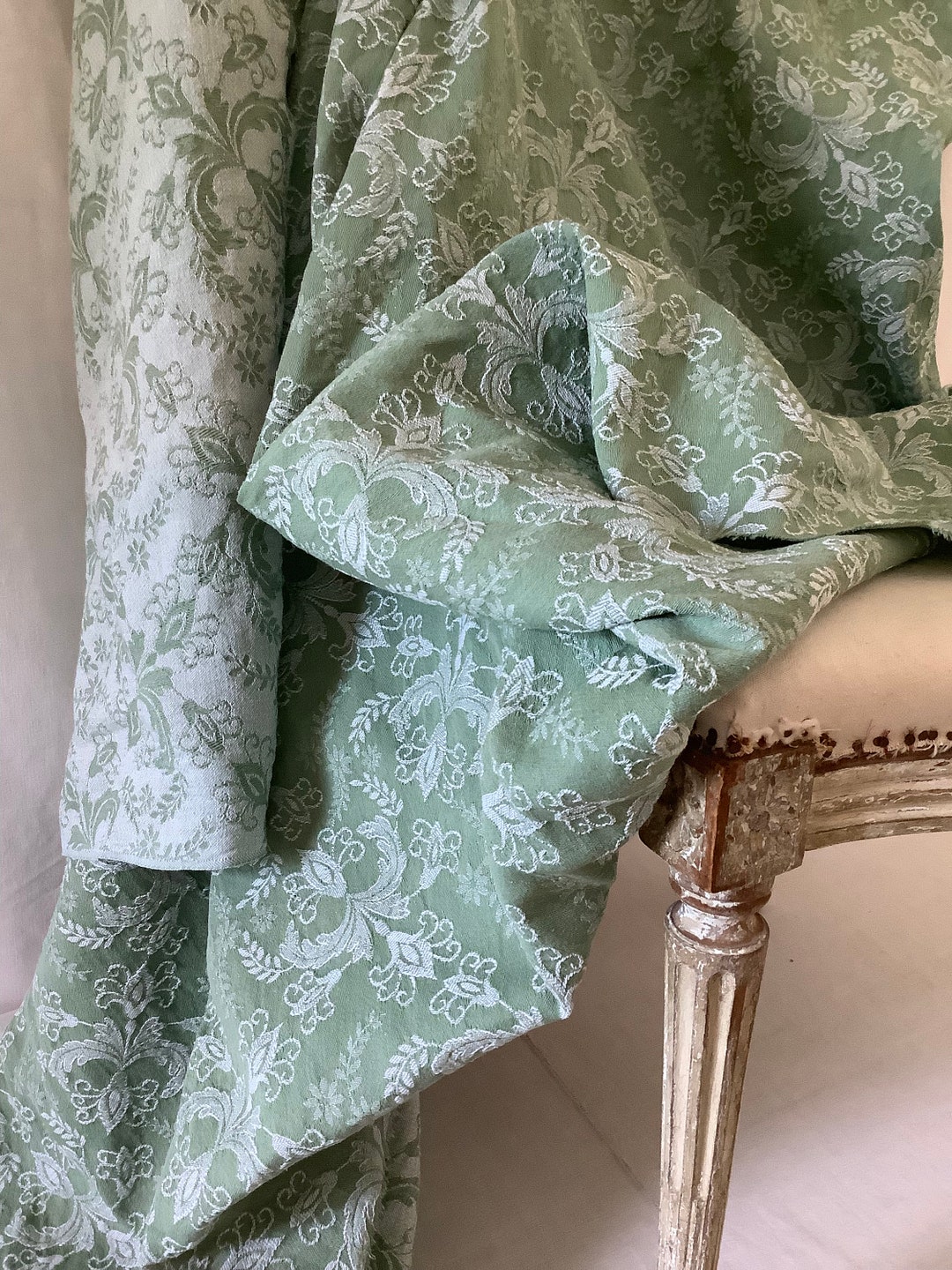 Vintage French Damask Linen Cotton Mattress Ticking Fabric Fleur-de-lis ...