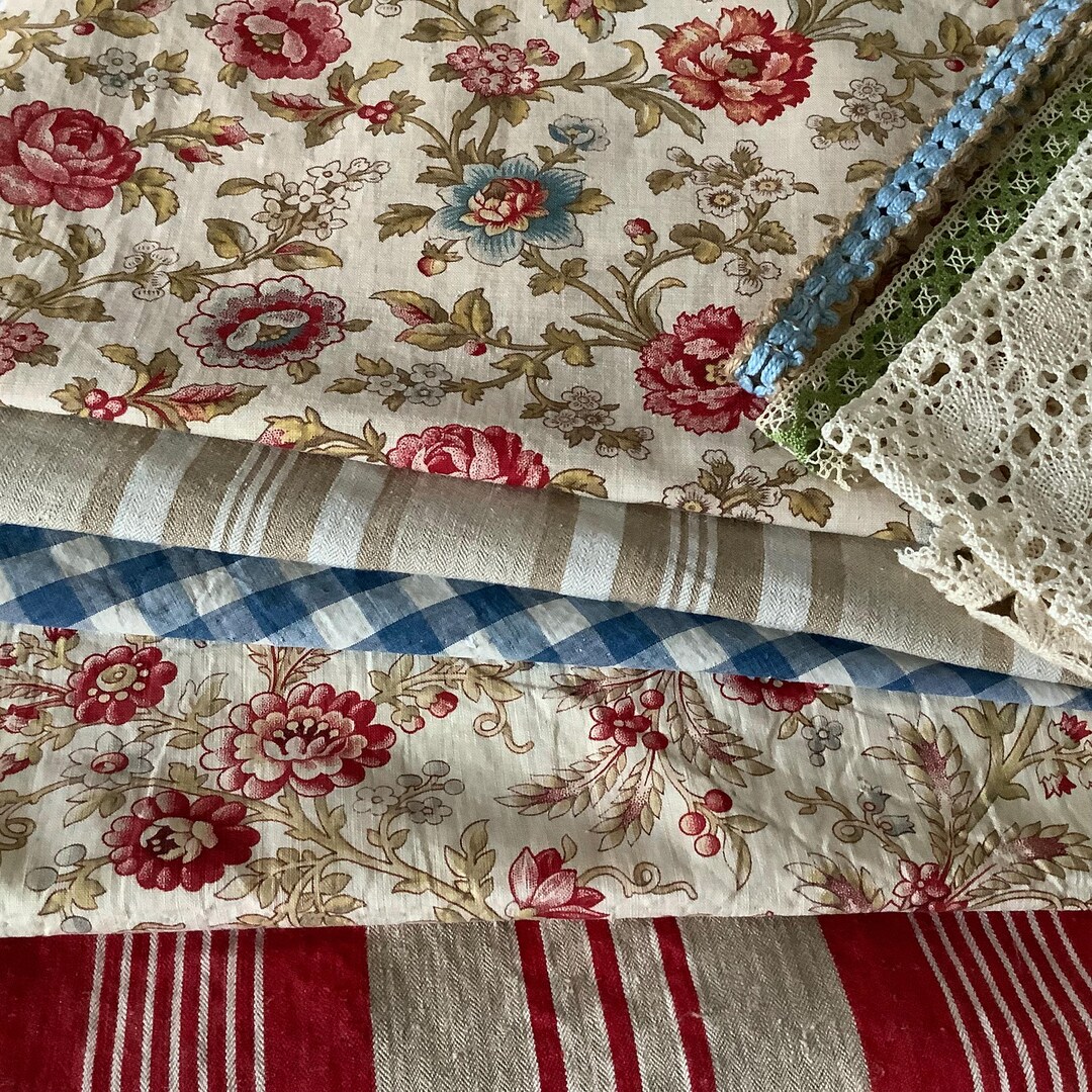 French Fabric Bundles Antique Vintage Piece Pack for Slow Stitching ...