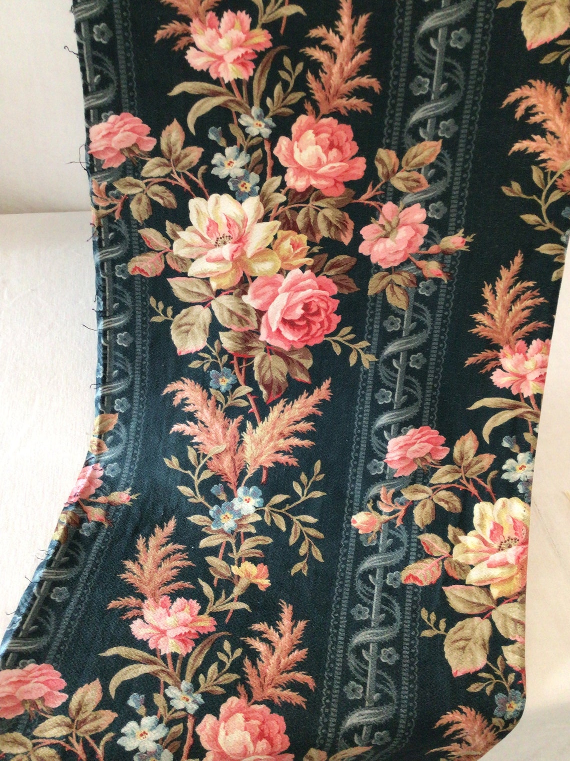 Stunning Antique French Floral Stripe Fabric Cotton Yardage - Etsy