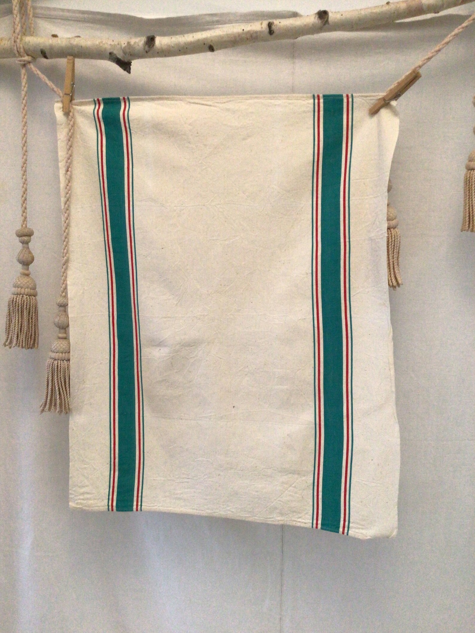 ONE Vintage French Linen Torchon Tea Kitchen Towel Red Green - Etsy
