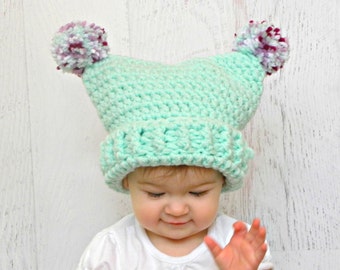Chunky Knit Beanie, Bobble Hat, Christmas Gift, Pom Pom Hat, Winter ...
