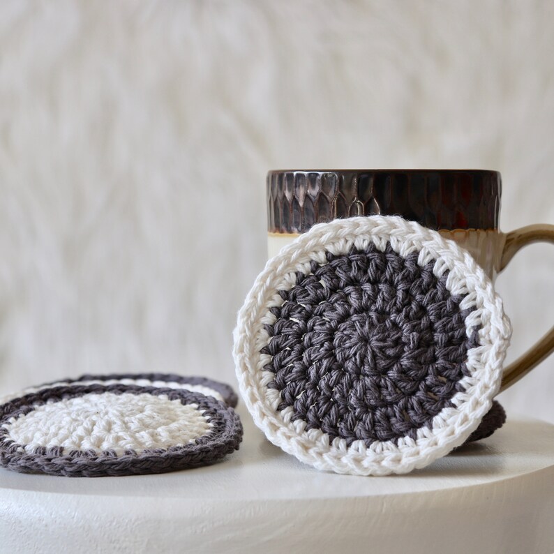 Gray and White Drink Coasters, Set of 4 or 6, Neutral Kitchen Decor ...