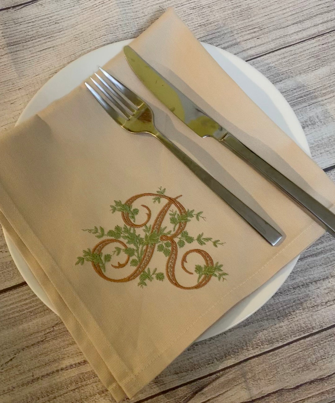 Elegant Linen Embroidered Dinner Napkin| Custom Personalized Napkin ...