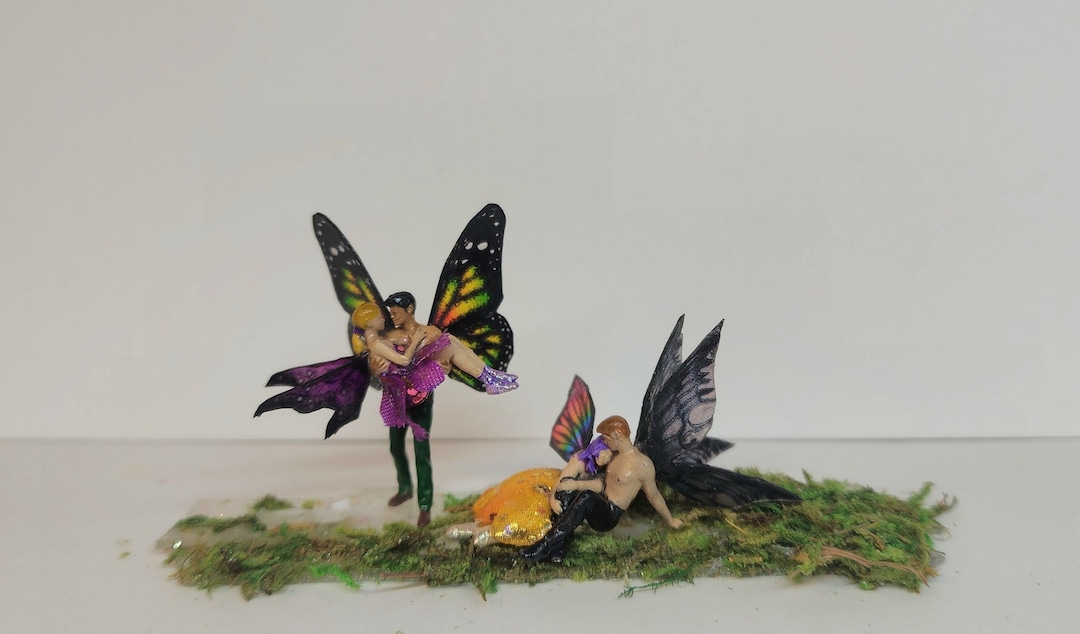 Love Fairies.romantic Miniature. Man Holding Girl Fairy. Garden ...