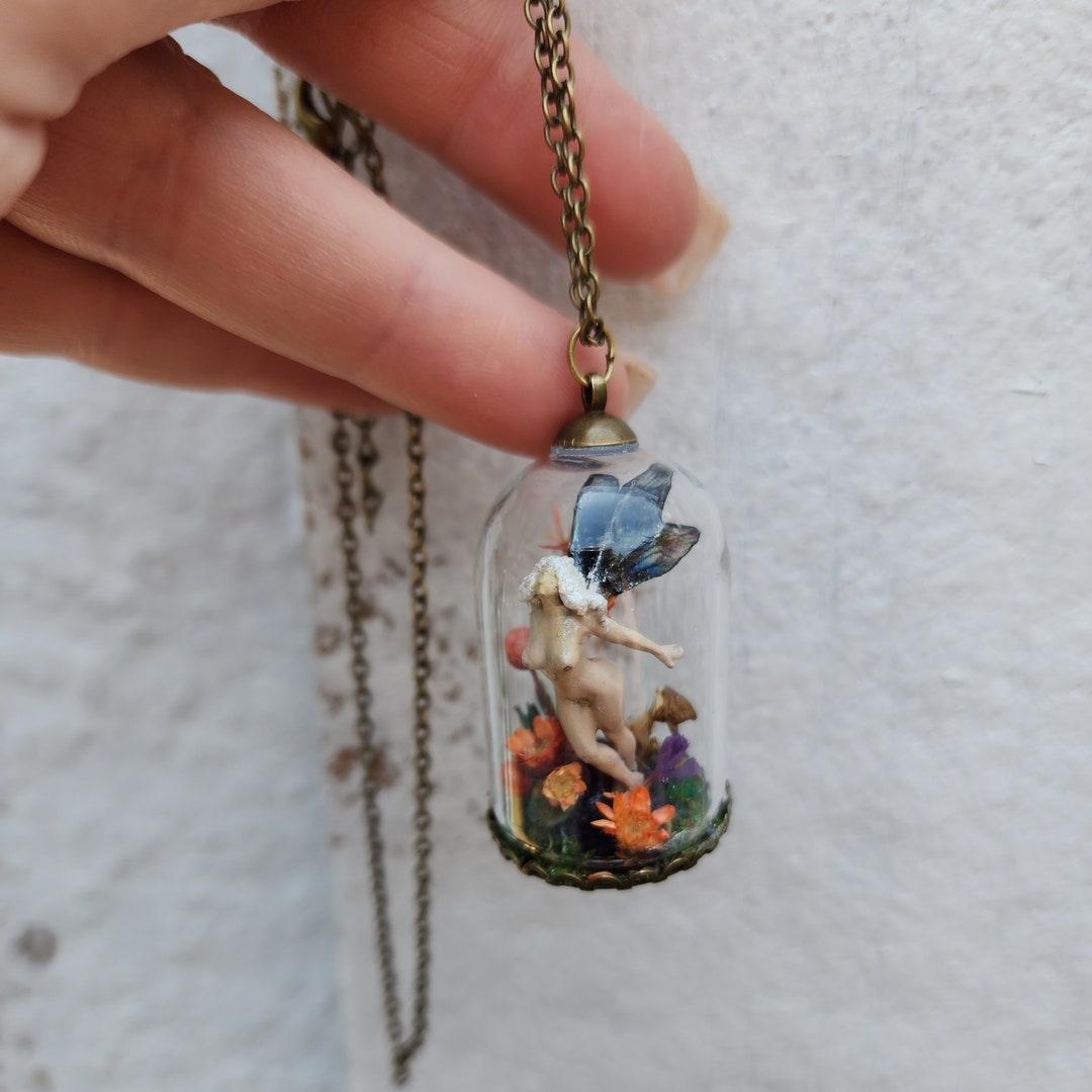 White Haired Fairy Enclosed in Glass Dome. Fairy Trapped in a Glass ...