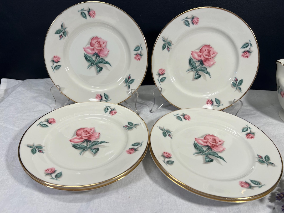 Vintage Warwick China Pink Rose Pattern, Gold Trim, Bread / Dessert ...