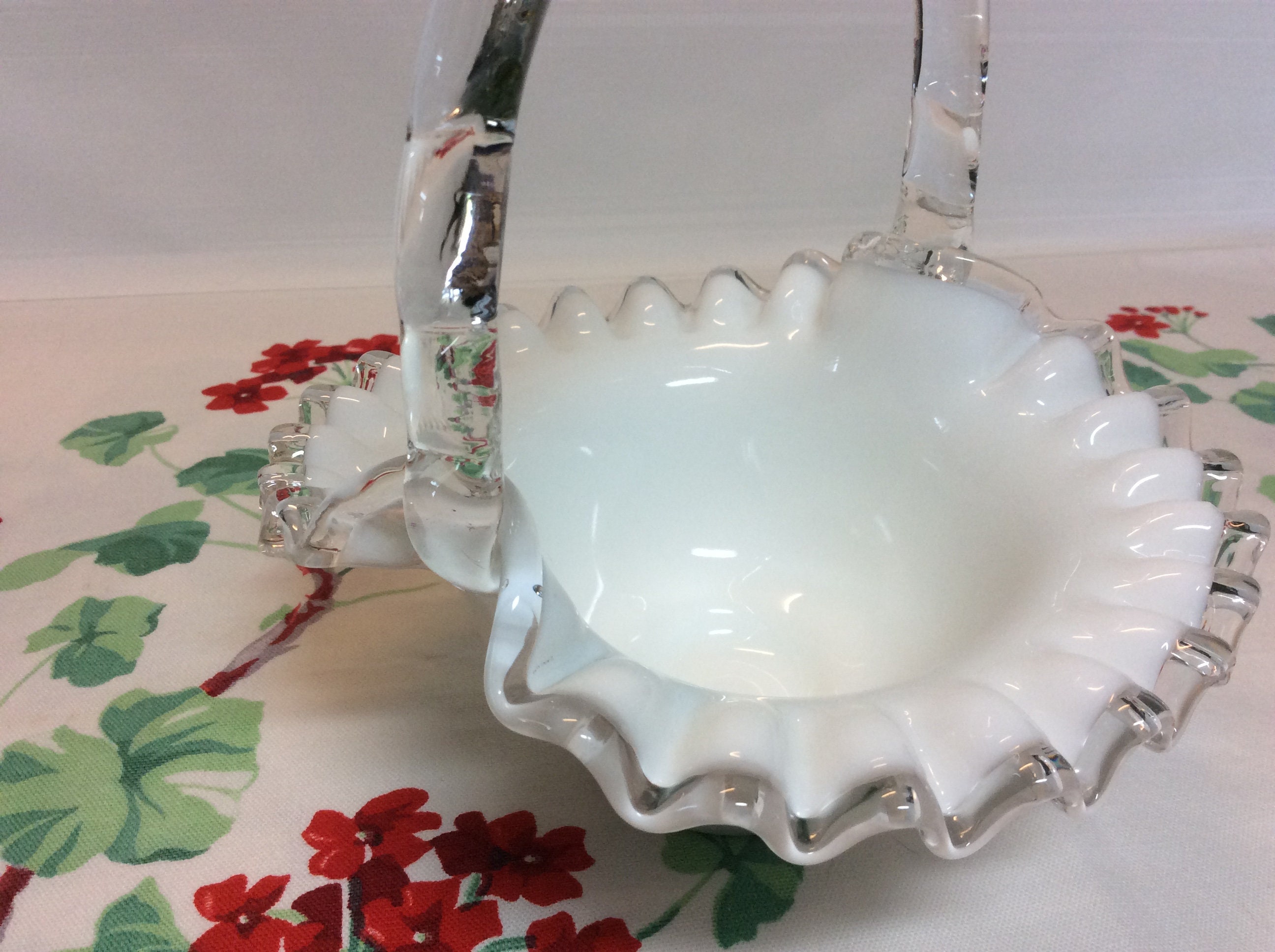 Vintage Fenton White Milk Glass Silver Crest Clear Handled - Etsy