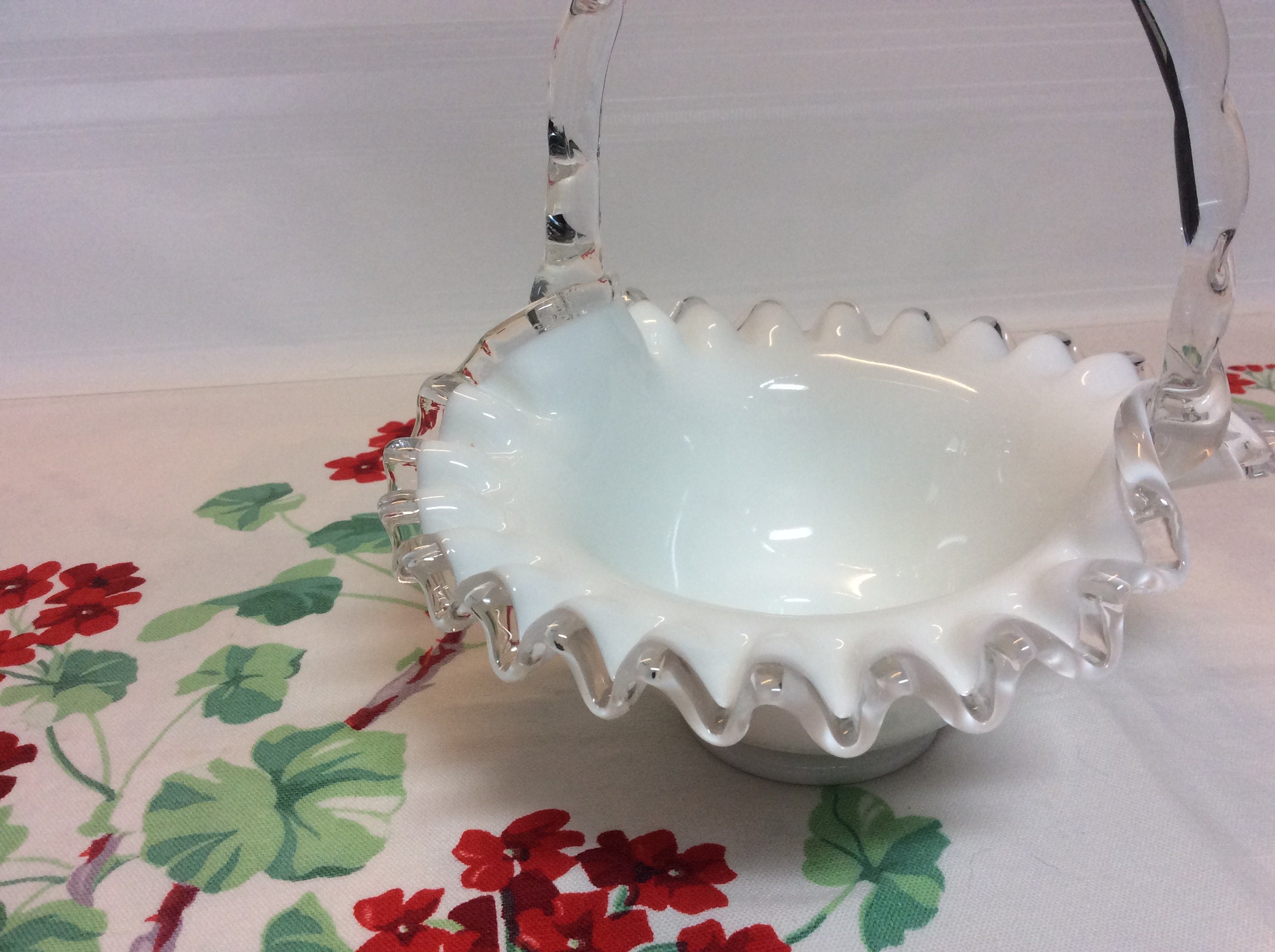 Vintage Fenton White Milk Glass Silver Crest Clear Handled | Etsy