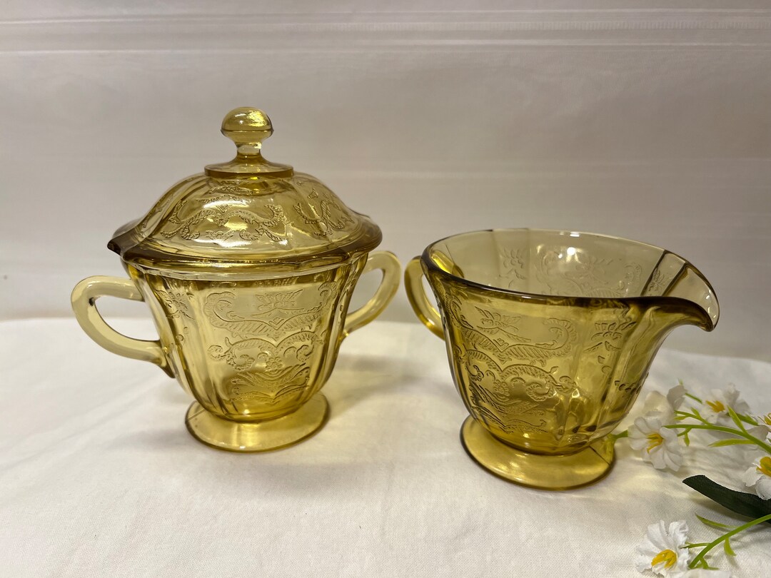 Vintage Federal Glass Amber Depression Glass Madrid Pattern Creamer and ...