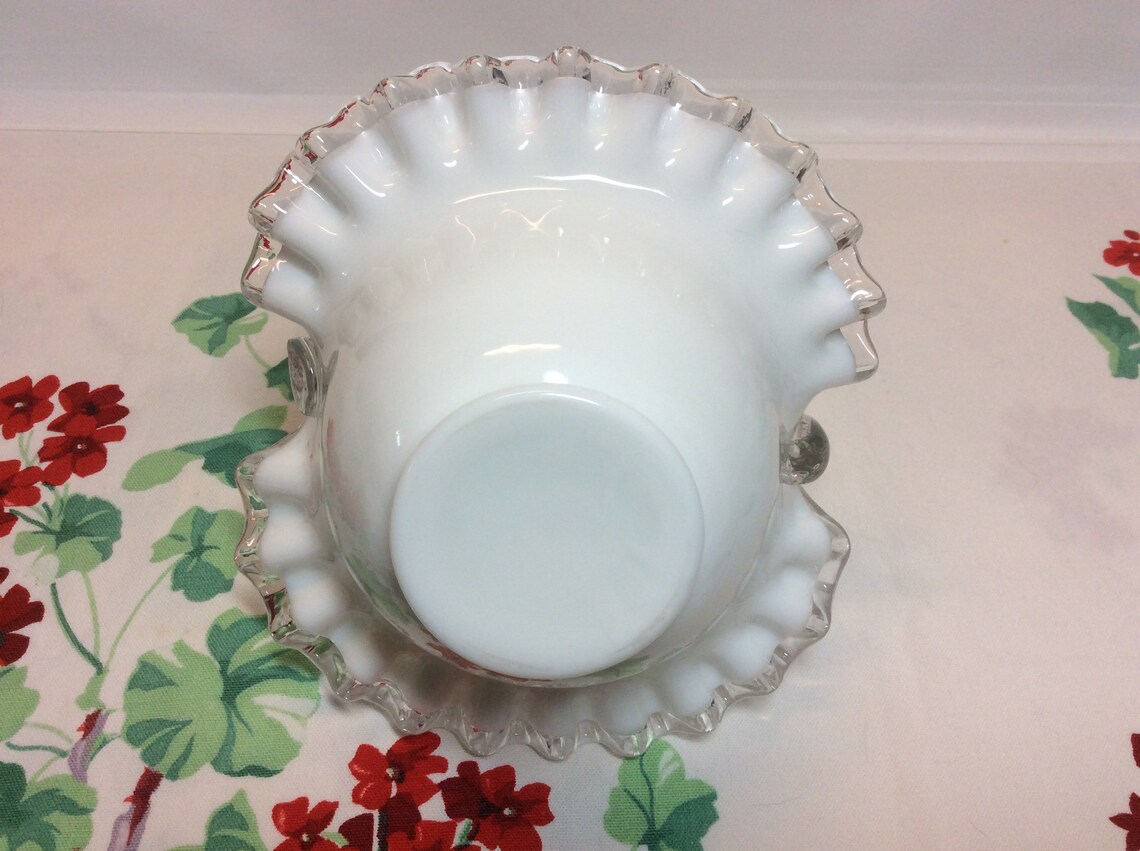 Vintage Fenton White Milk Glass Silver Crest Clear Handled | Etsy
