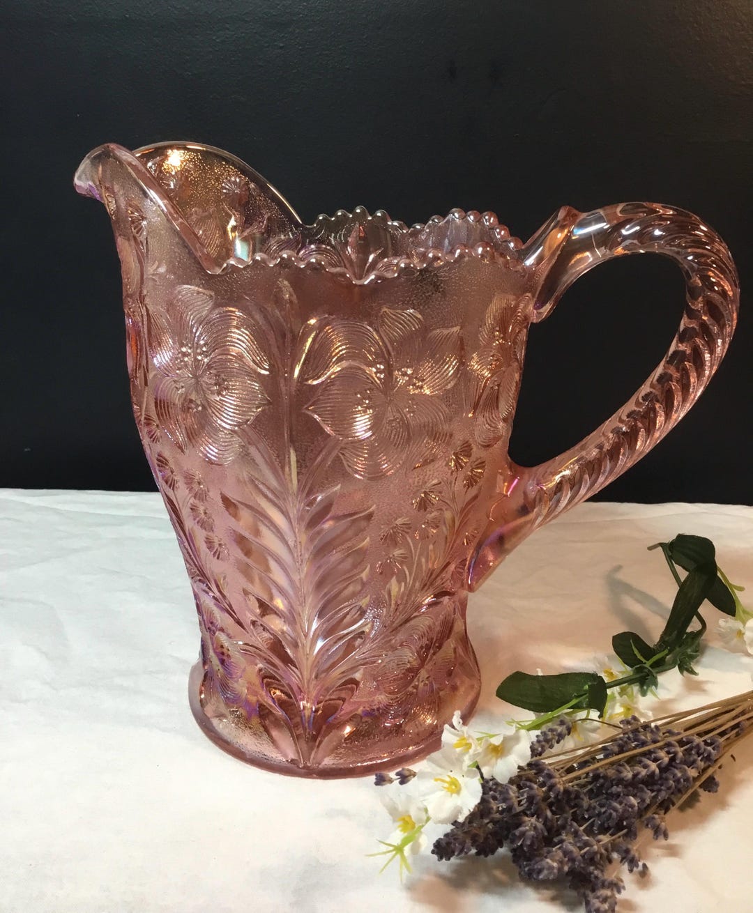 Imperial Lenox Glass Pink Lustre Carnival Tiger Lily Water Pitcher! - Etsy