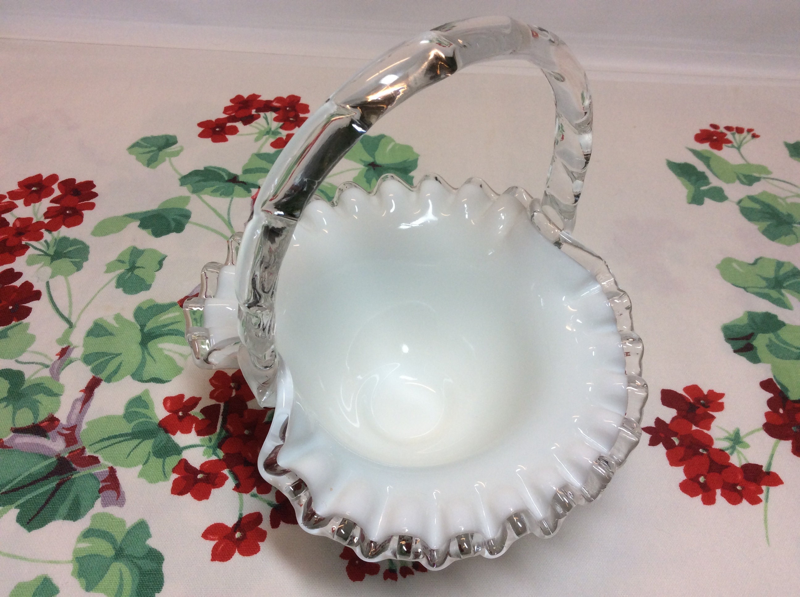 Vintage Fenton White Milk Glass Silver Crest Clear Handled - Etsy