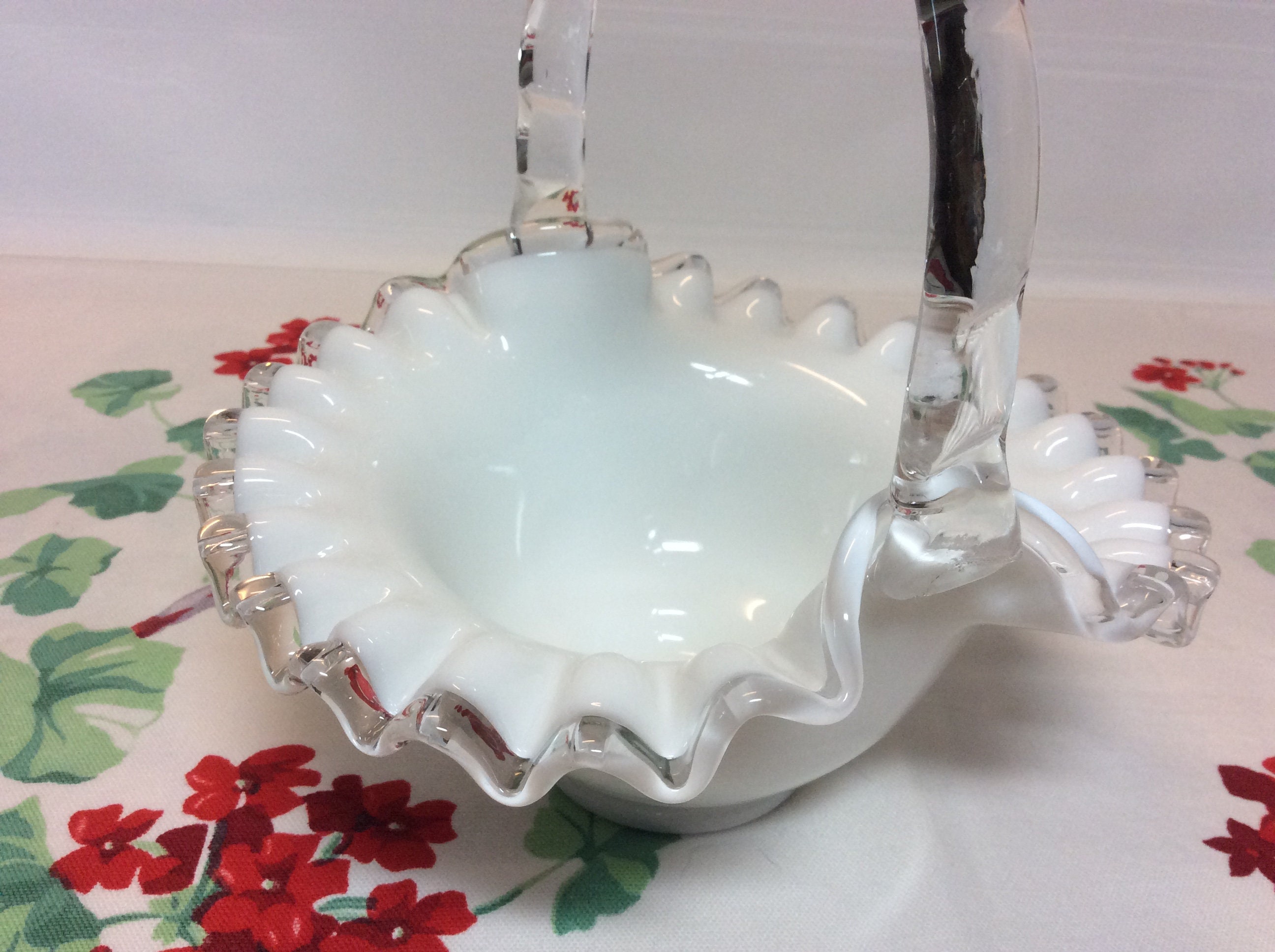 Vintage Fenton White Milk Glass Silver Crest Clear Handled | Etsy