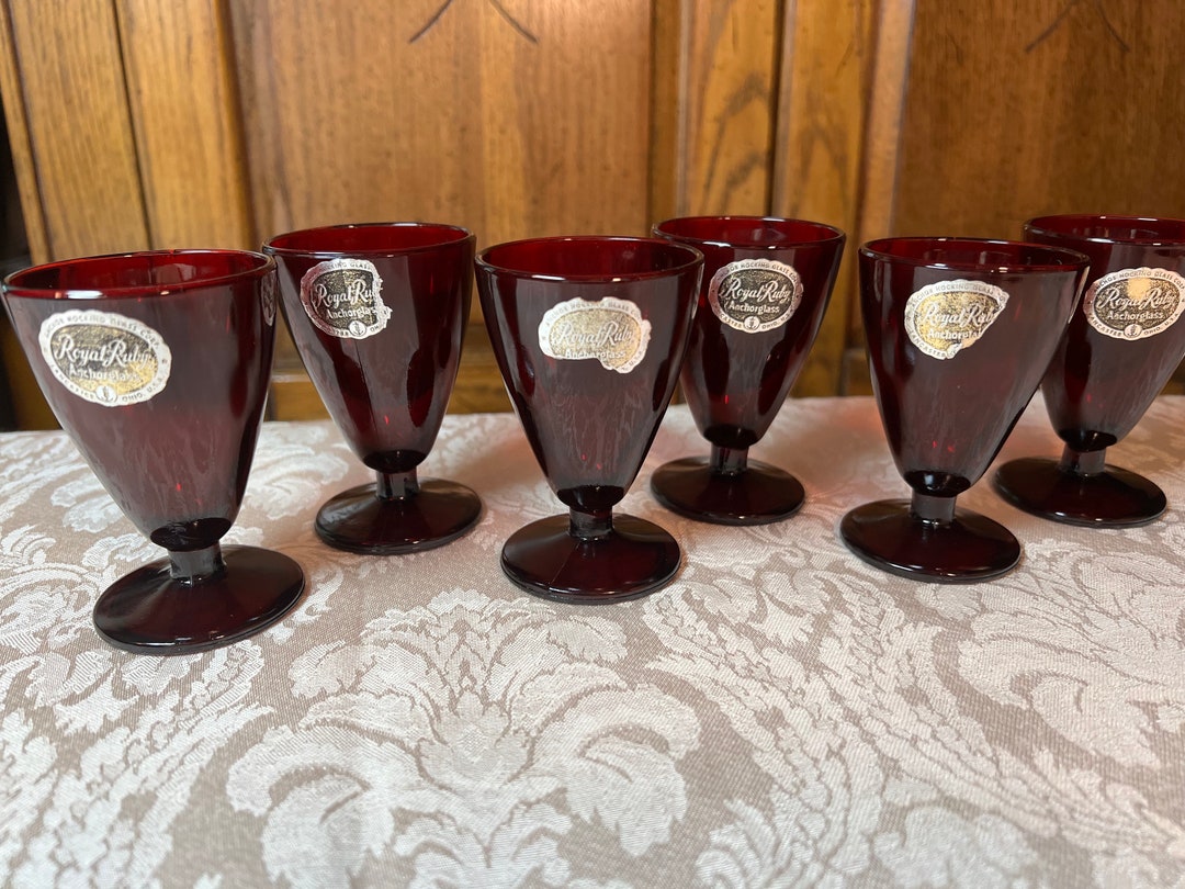 Set of 6 Anchor Hocking Royal Ruby Red Glass Footed Cordial / Shot ...