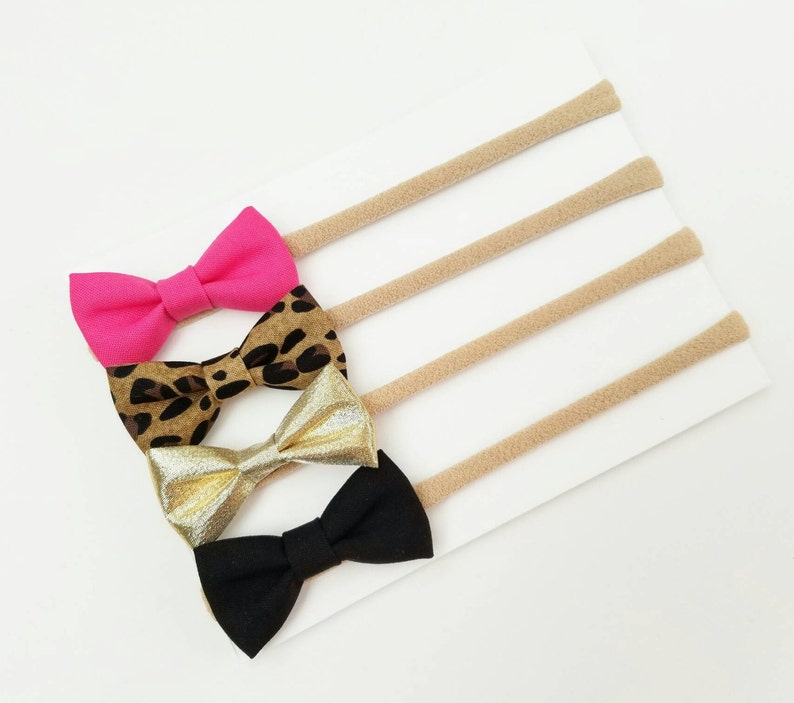 Hot pink Leopard Print Gold and Black itty-bitty bows. Set | Etsy