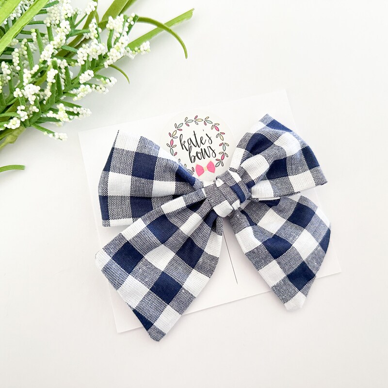 Blue Gingham Bow - Etsy
