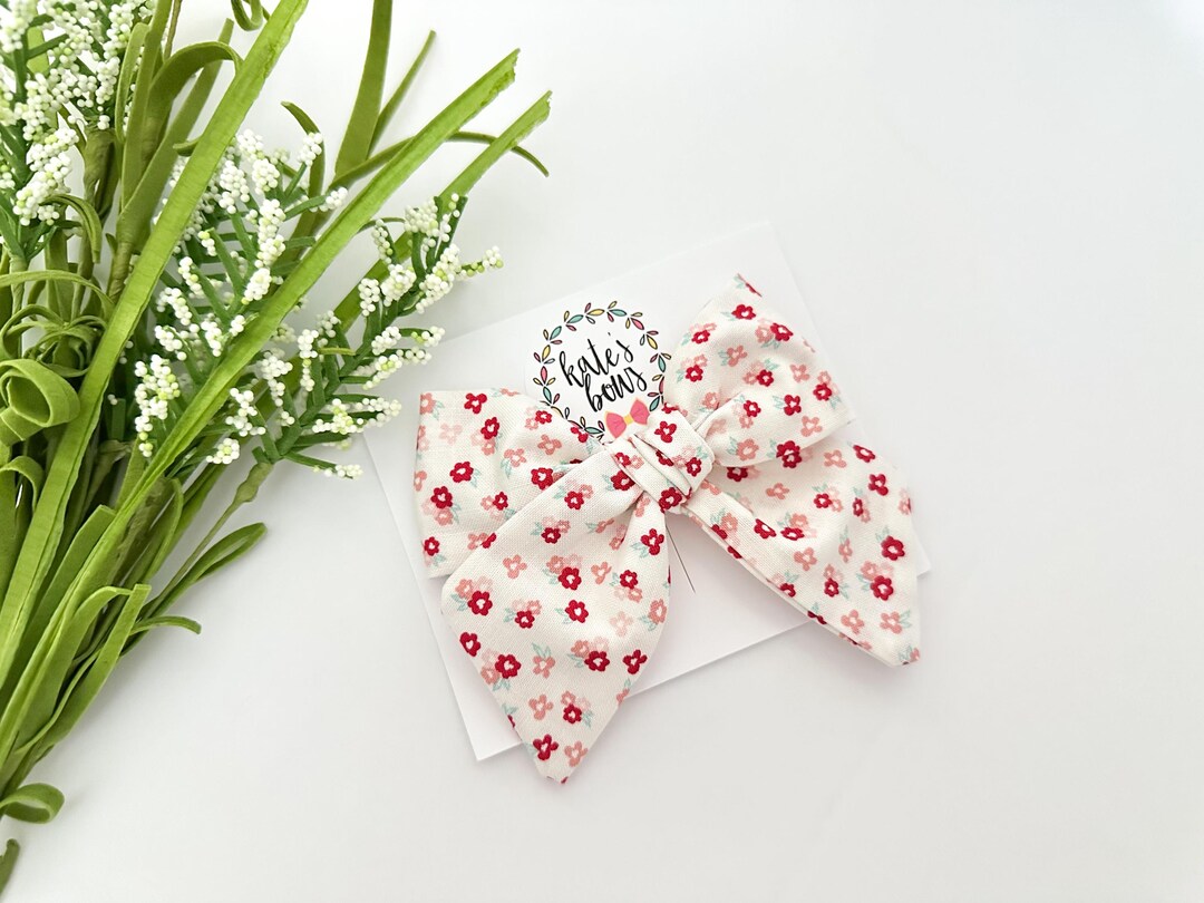 Dainty Valentine Floral Hair Bow | Cream Ditsy Floral | Kate’s Bows - Etsy