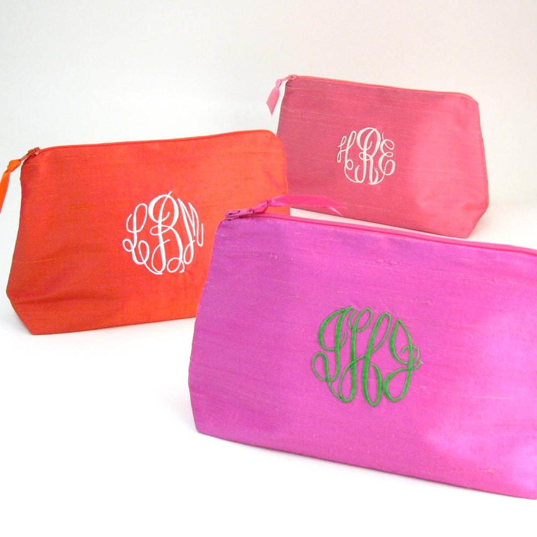 Monogrammed Silk Cosmetic Bag, Silk Makeup Case, Personalized Makeup ...