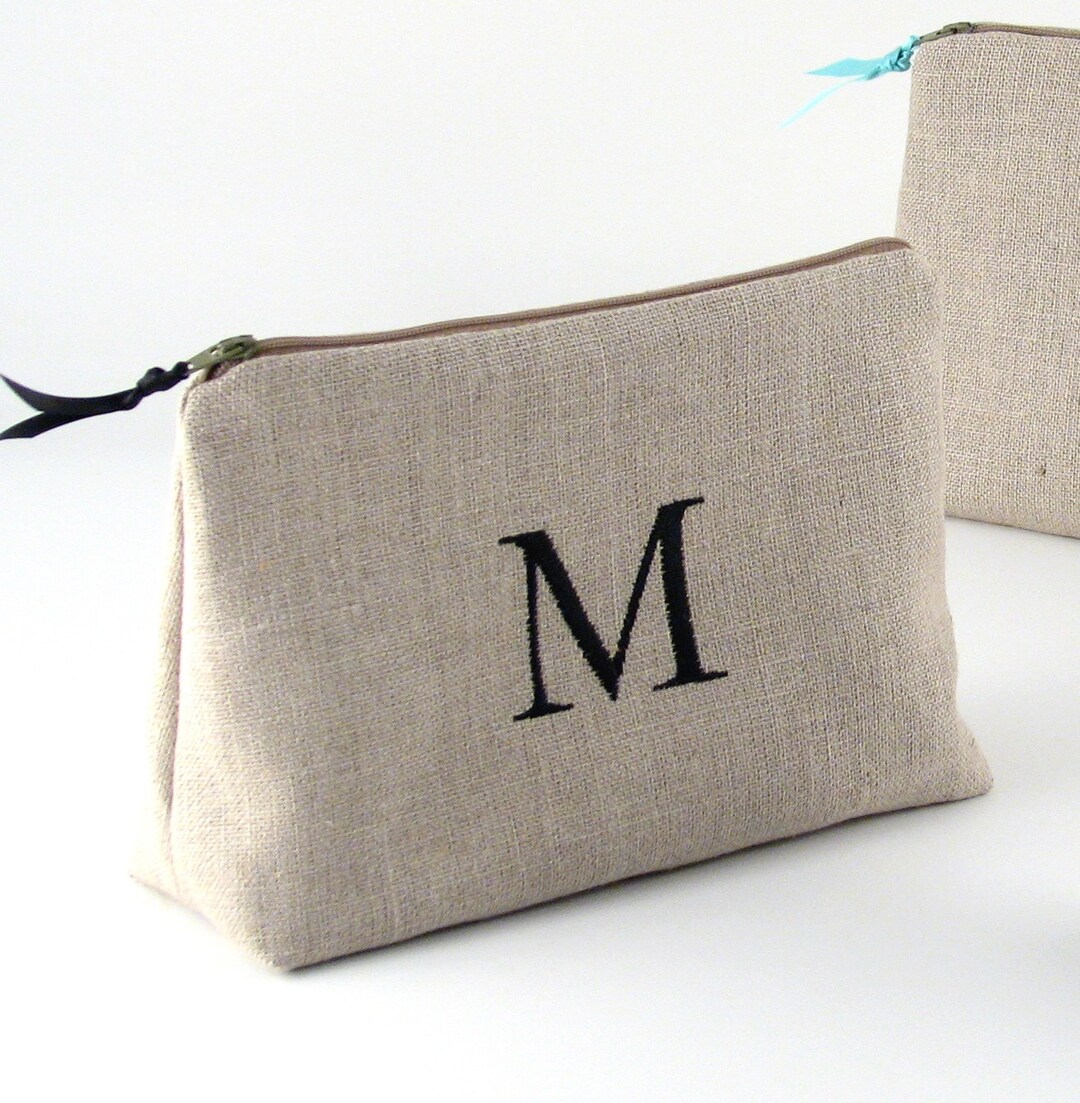 Personalized Linen Cosmetic Bag // Linen Clutch // Monogrammed Cosmetic ...