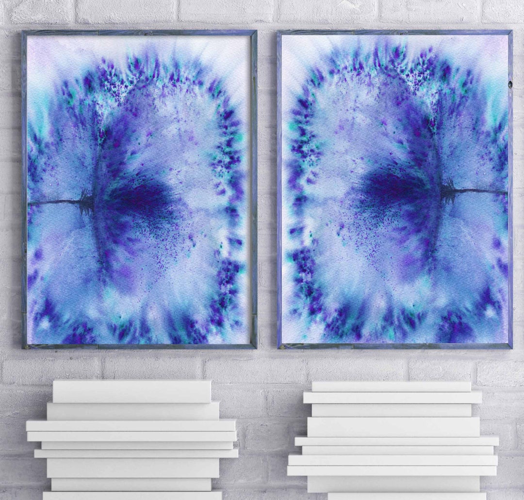 Blue Art Set Watercolor Painting Turquoise Painting Abstract Watercolor ...