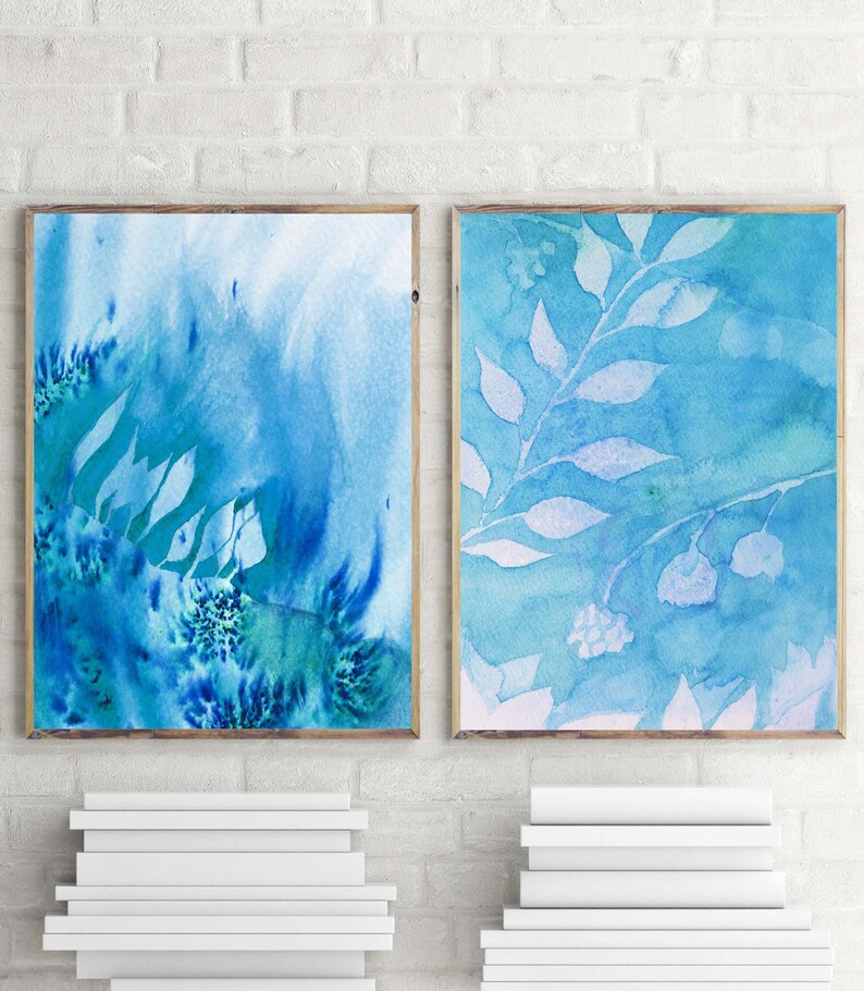 Teal Wall Art Home Decor Watercolor Wall Decor Teal Watercolor Prints ...