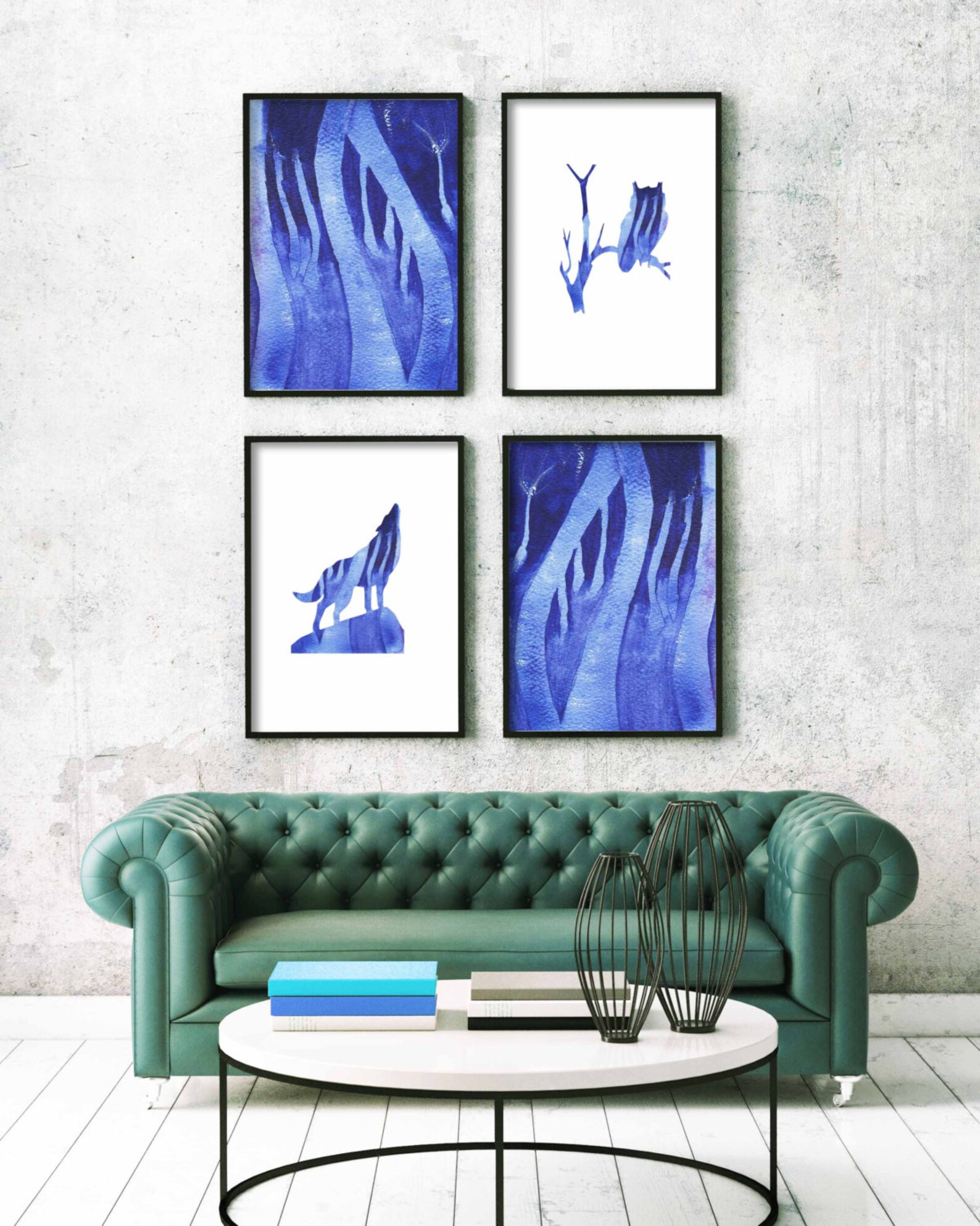 Art Prints Blue Art Prints Watercolour Art Set Prints - Etsy UK