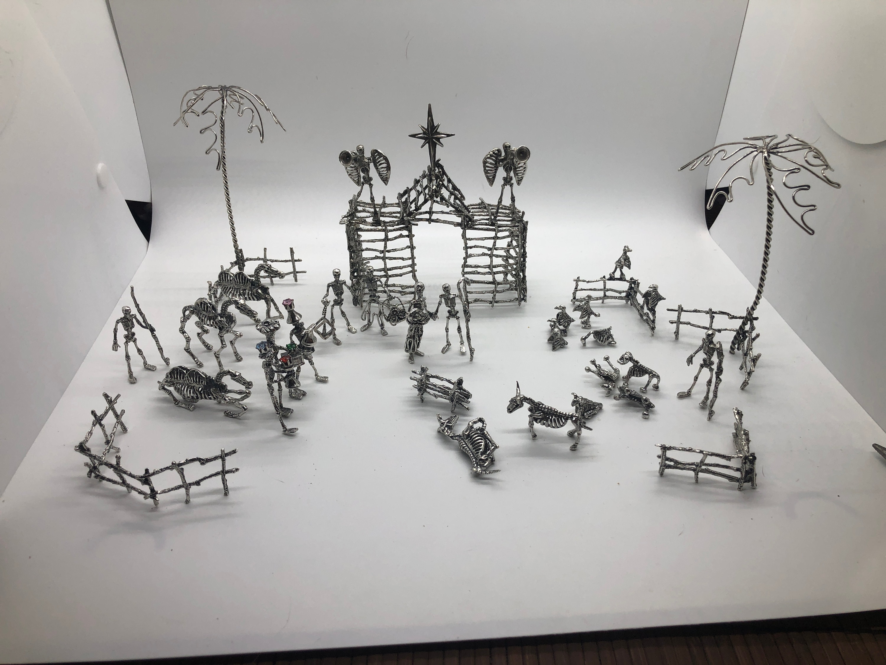 Nativity Set, Sterling Silver Skeletons, 36 Separate Pieces: Mary ...