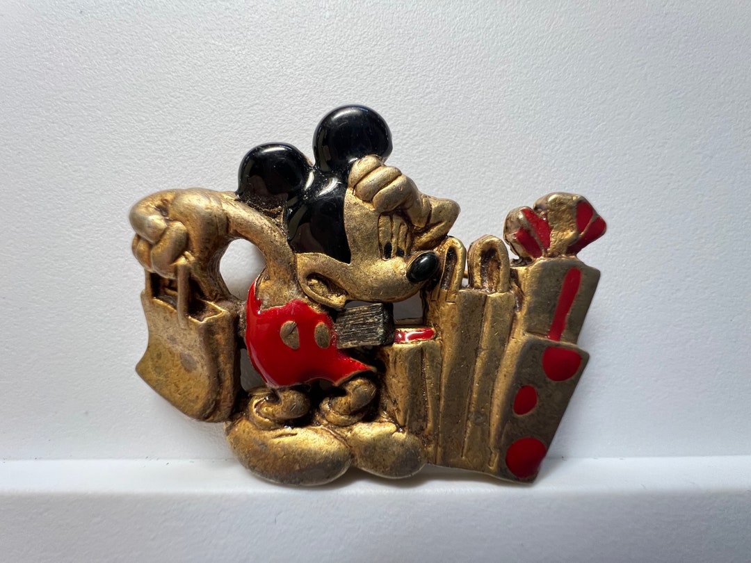 Vintage Disney Brooch Lapel Pin Mickey Mouse Enamel Shopping Panic ...