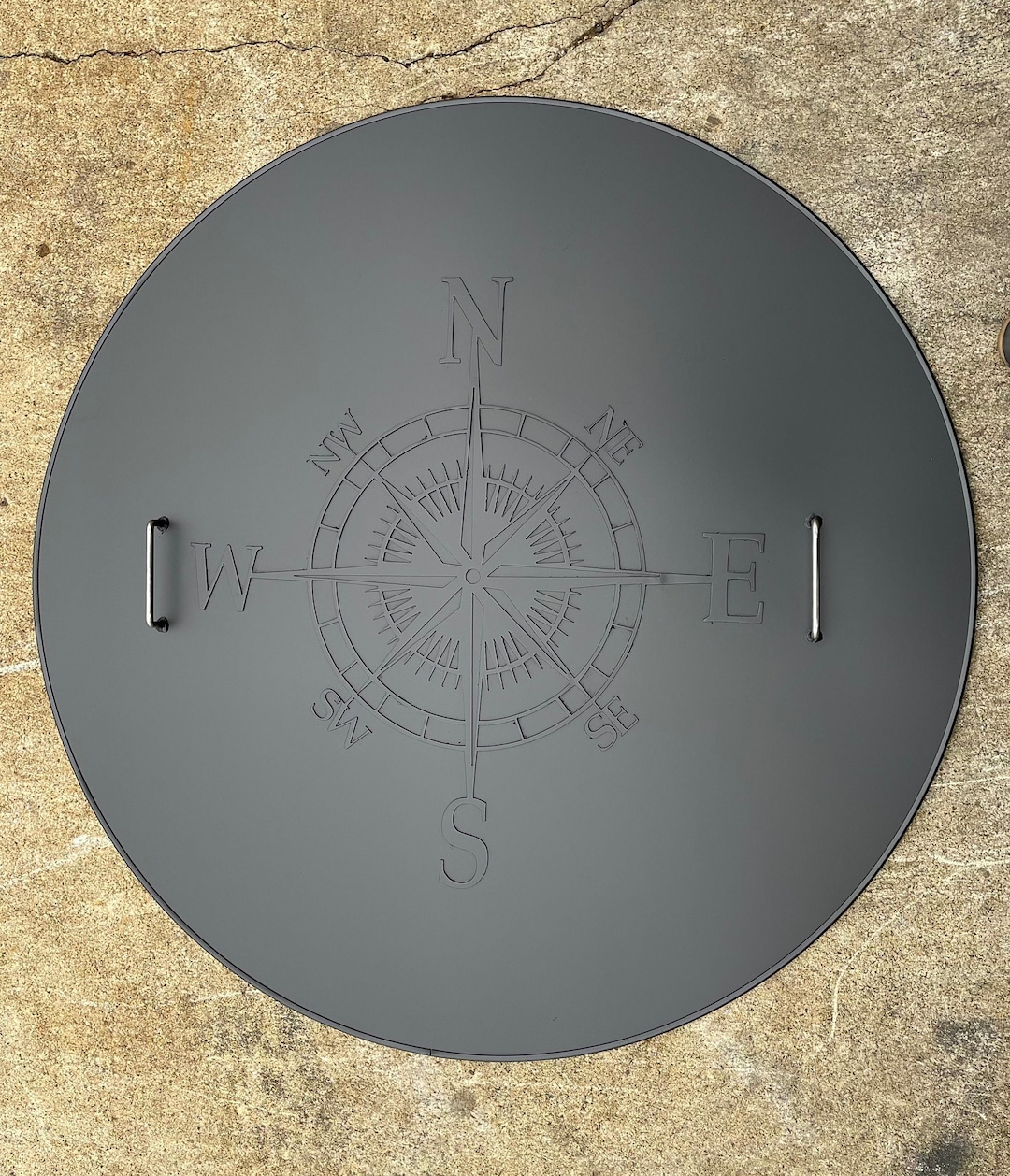 Compass Monogram Fire Pit Lid Cover, Stainless Steel Fire Pit Snuffer Cover, Spark Screen Lid ...
