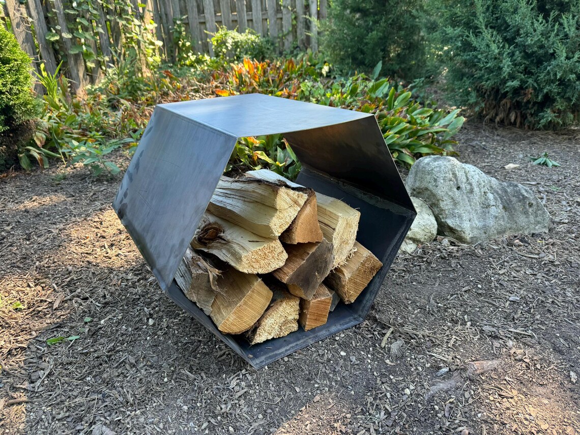Corten Steel Hexagon Log Rack: Modern Firewood Storage, Made in USA - Etsy