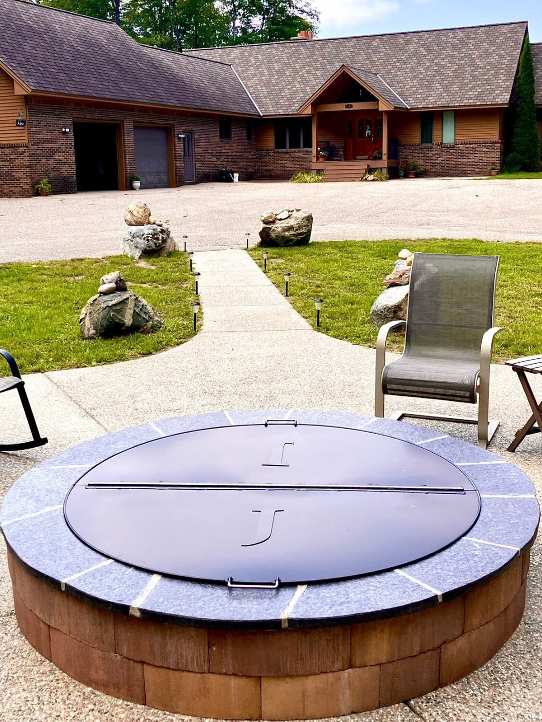 Custom Initial Monogram Fire Pit Lid Cover, Stainless Steel Fire Pit ...