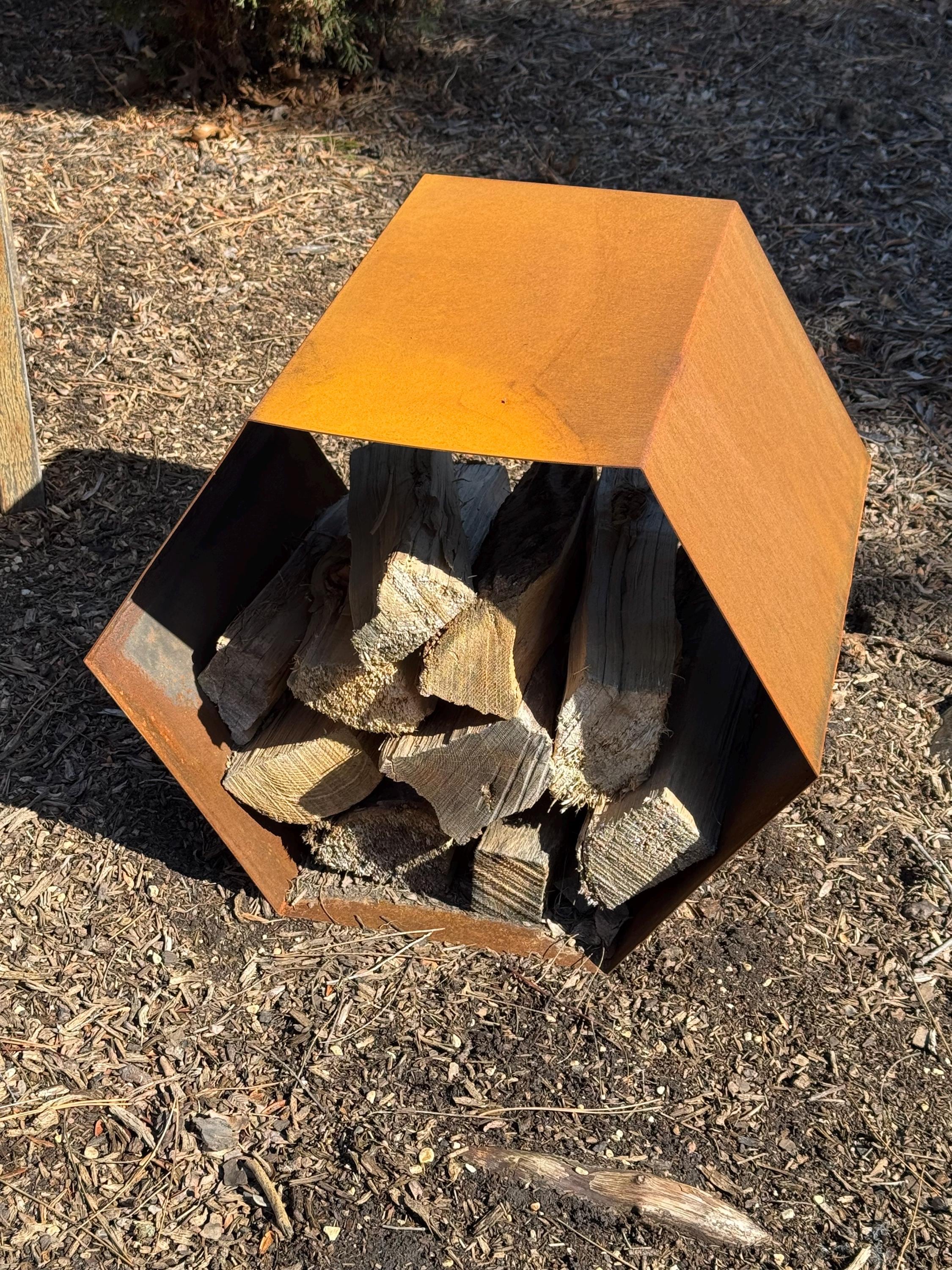 Corten Steel Hexagon Log Rack: Modern Firewood Storage, Made in USA - Etsy