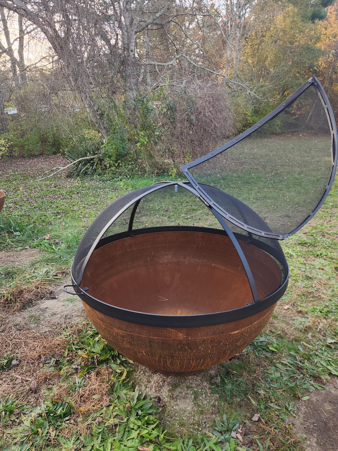 Lift off Dome Bowl Fire Pit Safety Screen Mesh Steel, Round Fire Pit ...