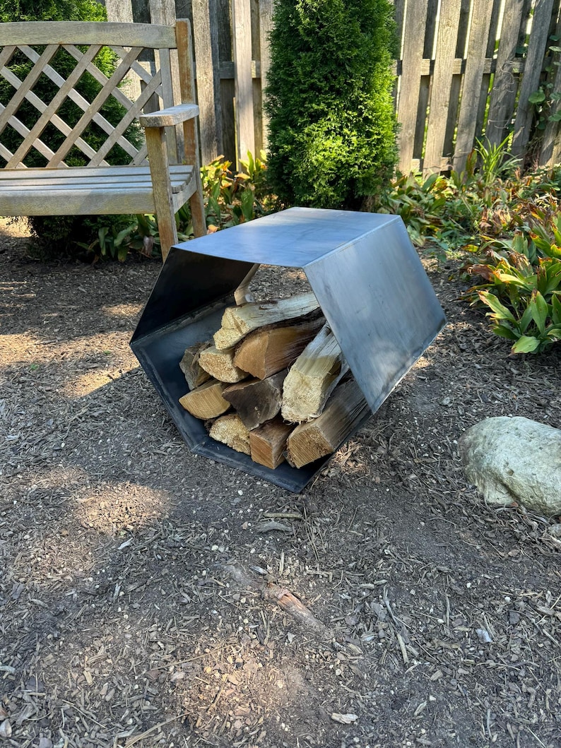 Corten Steel Hexagon Log Rack: Modern Firewood Storage, Made in USA - Etsy
