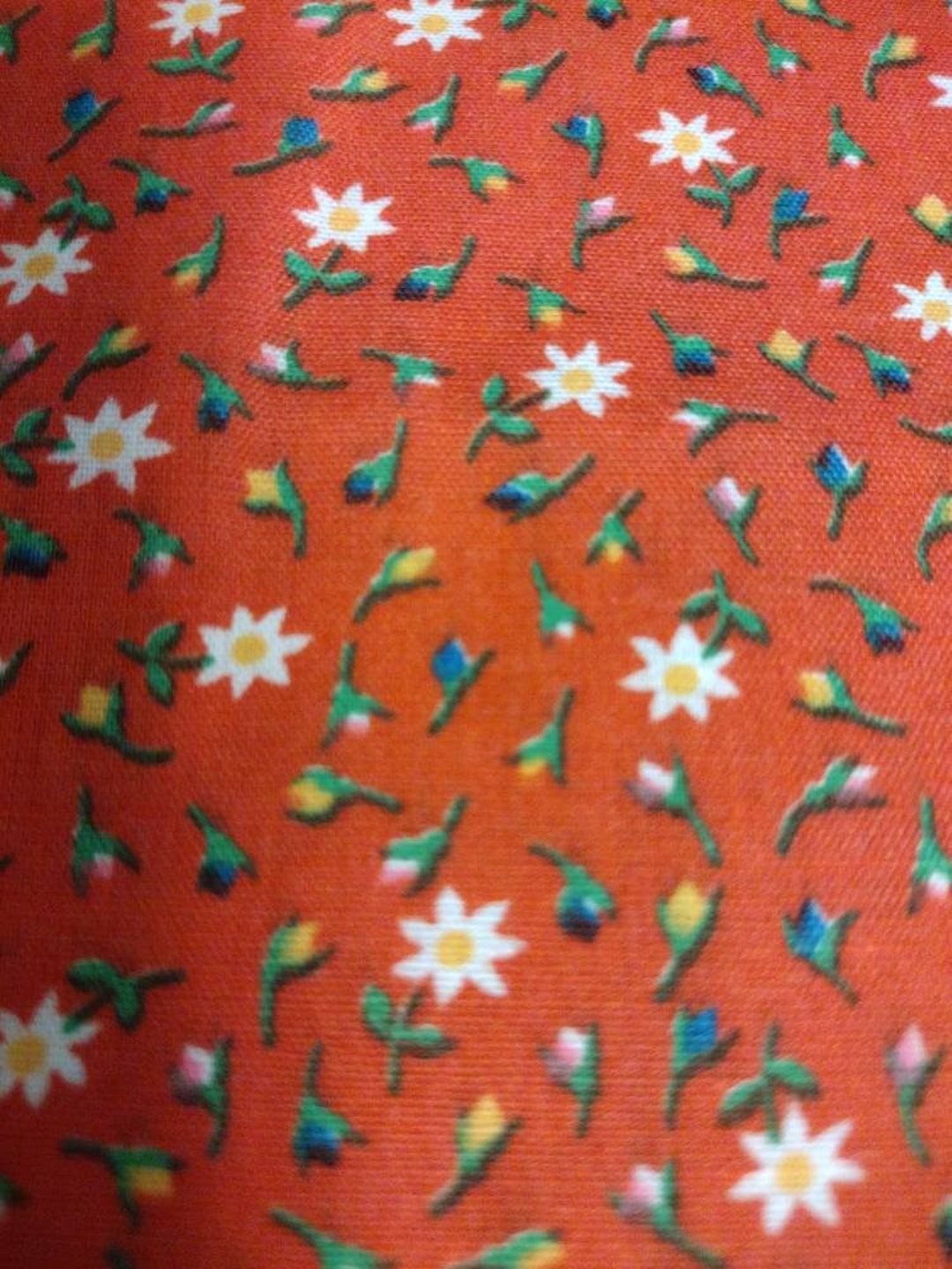 Red Cotton Fabric Small White Flowers - Etsy