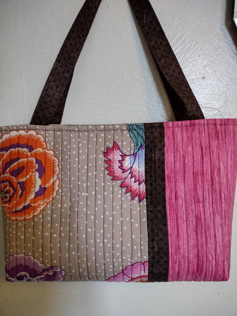 Spring Quilted Zippered Kaffe Fassett Tan and Pink Bag - Etsy