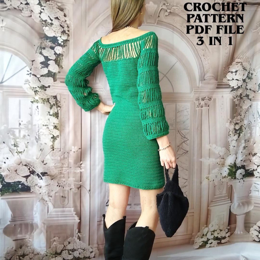 Crochet Pattern Sweater or Prom Dress, Gown, Crop Top Sleeves, Sundress ...