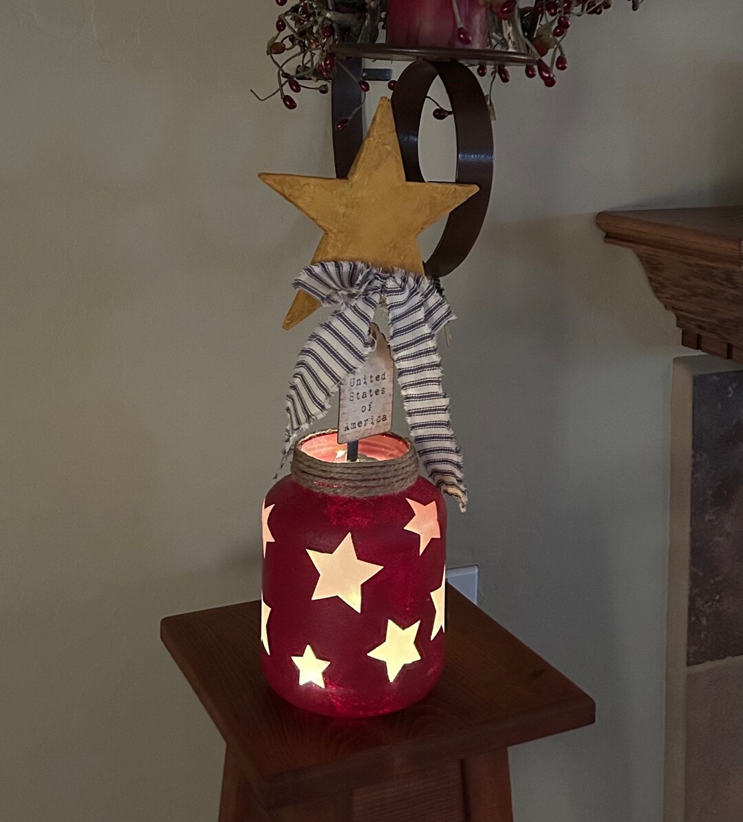 Patriotic Lighted Glass Jar Painted USA Jar With Star - Etsy