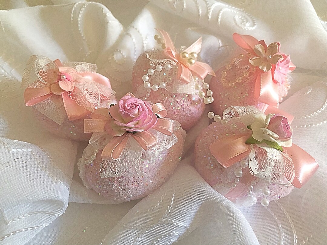 Shabby Chic Pink Easter Eggs, Set of 5, Ooak Shabby Chic Easter Eggs ...