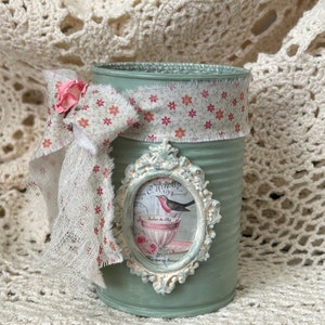 French Shabby Chic Upcycled Vintage Style Tin With Framed Bird on a ...