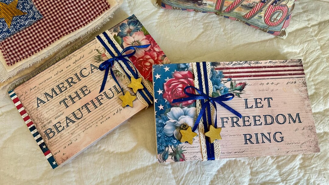 Patriotic Book Stack, Vintage Style Altered Book Stack, Red, White and ...