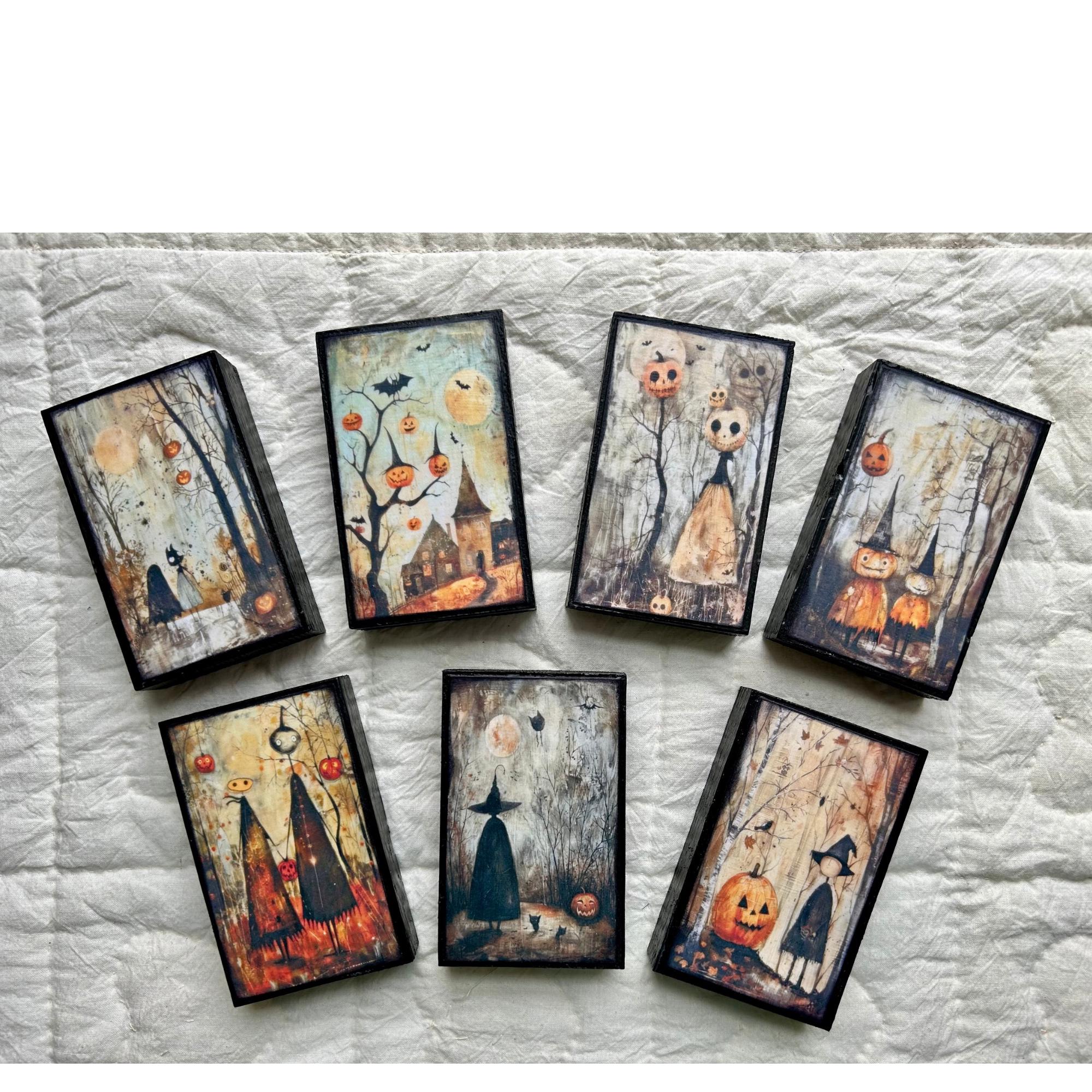 Whimsical Halloween Wood Blocks: Spooky Shelf Sitter Decor - Etsy