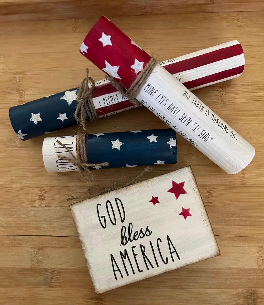 Patriotic Firecrackers, Patriotic Round Wood Blocks, U.S.A. Wood ...